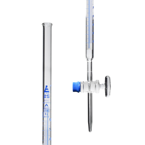 BURETA SCHELLBACH DE 25ML CON LLAVE DE VIDRIO CLASE A, GRADUACIÓN AZUL ...