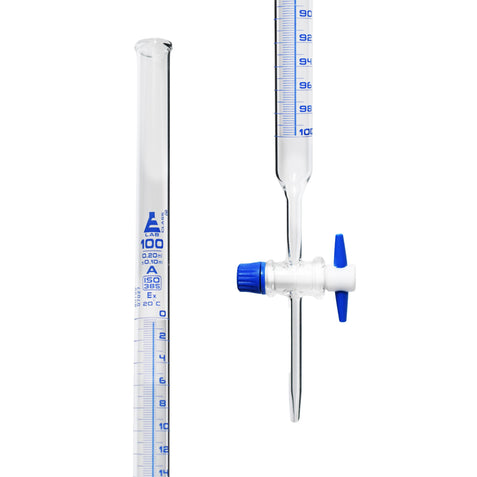 BURETA SCHELLBACH DE 100ML CON LLAVE DE PTFE CLASE A, GRADUACIÓN AZUL ...