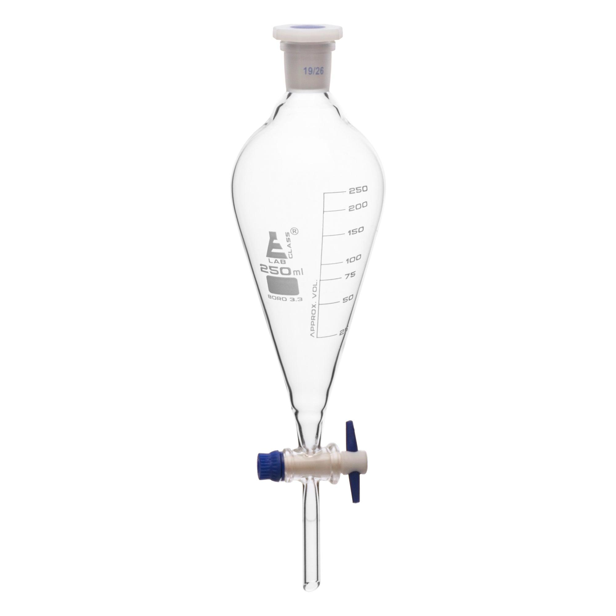 EMBUDO DE SEPARACIÓN 250ML TIPO SQUIBB, TAPA Y LLAVE DE PLÁSTICO, CON ...