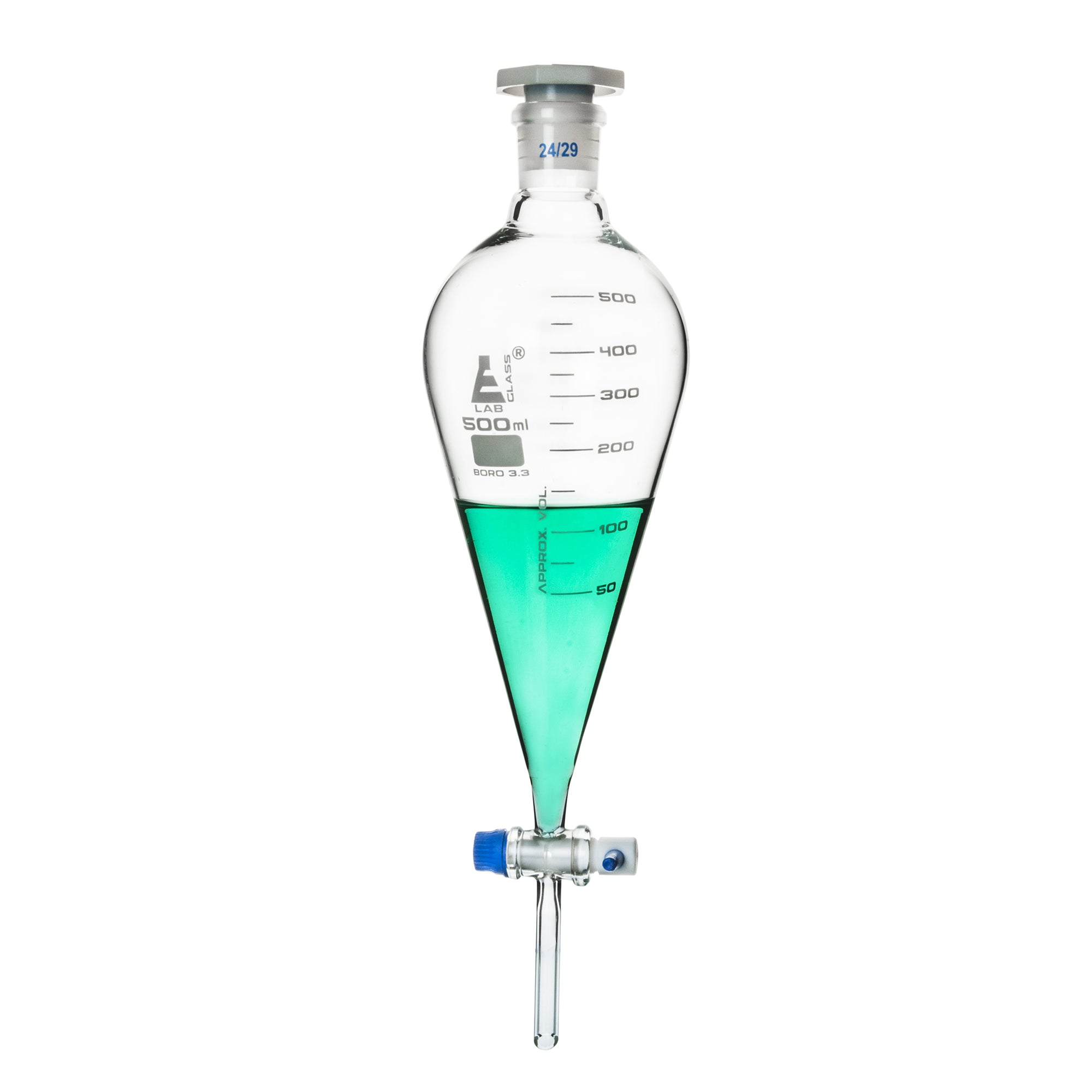 EMBUDO DE SEPARACIÓN 500ML TIPO SQUIBB, TAPA Y LLAVE DE PLÁSTICO, CON ...